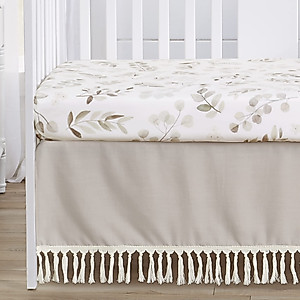Sweet Jojo Designs Boho Botanical Leaf Baby Boy Girl Nursery Crib Bedding Set - 4 Pieces - Gender Neutral Ivory Cream Beige Tan Off White Taupe Linen Woodland Farmhouse Floral Leaves Bohemian Garden
