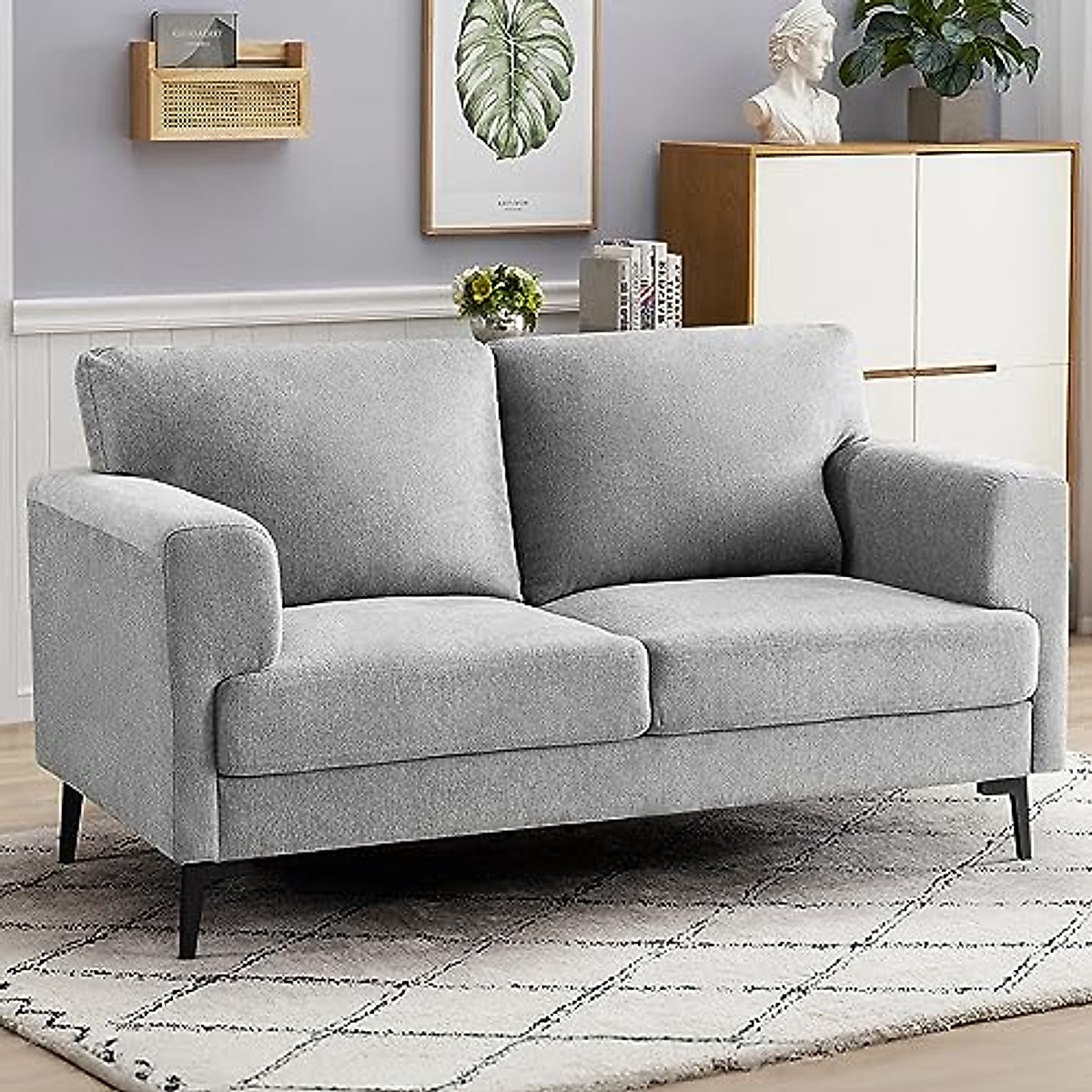 SENYUN 57" Sofa, Comfy Loveseat with Extra Deep Seats, Linen Fabric Upholstered Modern 2-Seats Sofa Couches for Living Room, Bedroom, Small Space