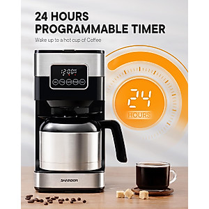 SHARDOR Programmable Coffee Maker with 8-Cup Thermal Carafe, Touch-Screen Drip Coffee Machine with Timer, Regular & Strong Brew, Pause & Serve, Auto Shut Off, Black & Stainless Steel