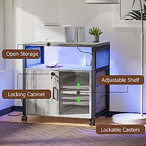 Unikito File Cabinet with LED Lights, Lateral Filing Cabinet with Power Outlets and USB Charging Ports, Printer Stand with Storage, Office Cabinet for Letter, A4, Legal and File Folders, Light Walnut