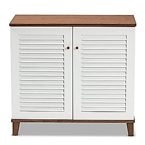 Baxton Studio Coolidge Modern and Contemporary White and Walnut Finished 4-Shelf Wood Shoe Storage Cabinet