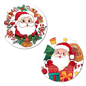 40 Santa Claus Stickers, 2 Inch Big Round Glossy Labels, Merry Christmas Great for Holiday Season Gifts, Gift Bag, Cards, Envelopes, Boxes, Tags, and Supplies. Made in USA