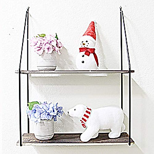 Admired By Nature ABN5E096-NTRL 2 Tier Rustic Wooden Floating Wall Mounted Hanging Shelves, C. Natural