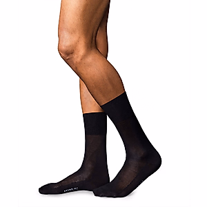 FALKE Men's No. 4 Dress Socks, Silky Soft, Breathable, Quick Drying, Pure Silk, Designer Crew Length Stockings, Black (Black 3000), 8-9, 1 Pair