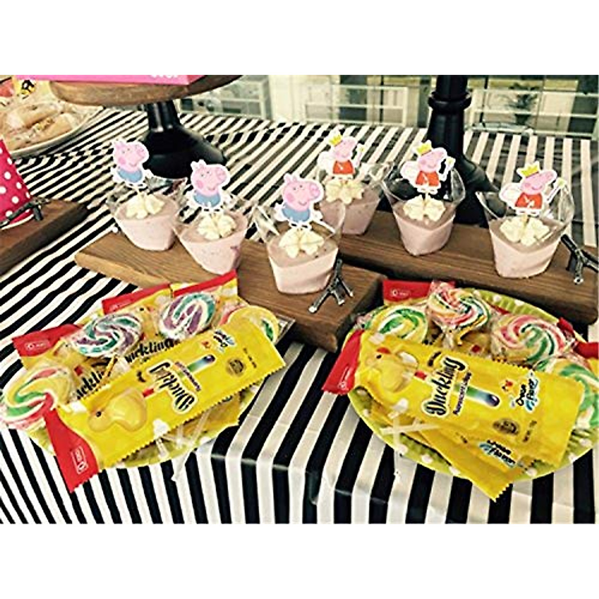 6 Pcs Disposable Black White Stripe Plastic Tablecloth, 108 Inch x 54 Inch Ractangle Tablecover, for Party, Dance and Picnic (Black White Stripe)