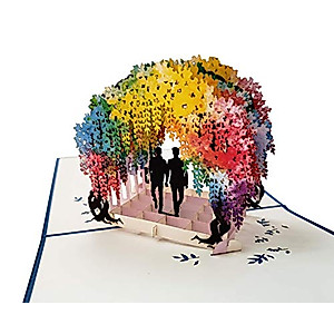 iGifts And Cards Gay Rainbow Wisteria Flower Tunnel 3D Pop Up Greeting Card - Romantic, Engagement, Anniversary, Wedding, Pride, Lovers, Grooms, LGBT