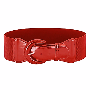 GRACE KARIN Plus Size Elastic Designer Belts Buckled Waistband for Party Skirts (2XL,Red)