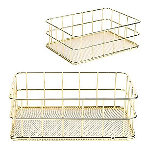 plplaaobo Storage Basket, Golden Iron Storage Basket Multifunctional Wire Mesh Desktop Storage Organizer for Home(Small)