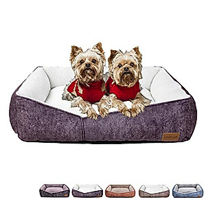 Coohom Rectangle Washable Dog Bed,Warming Comfortable Square Pet Bed Simple Design Style,Durable Dog Crate Bed for Medium Large Dogs (25 INCH, Purple)