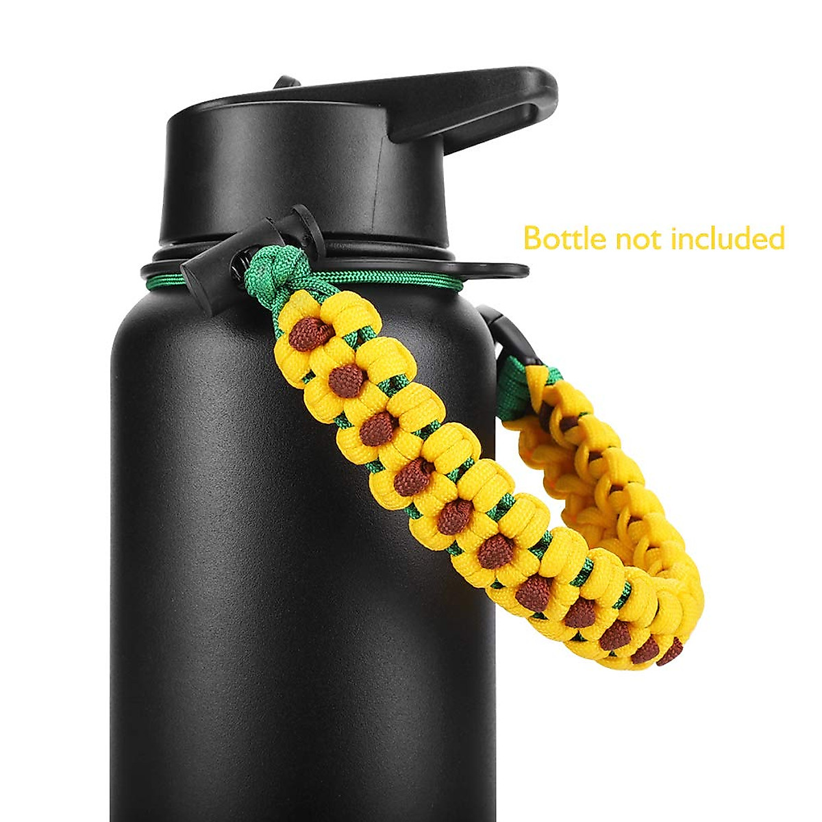 Accmor Water Bottle Handle for 12oz to 64oz Old Version Wide Mouth Hydro Flask, Bottles Accessories Paracord Strap Carrier with Safety Ring and Carabiner for Hiking (Yellow Flower)