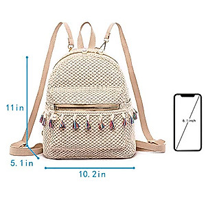 Lightweight Straw Crochet Backpack Hollow Out Drawstring Shoulders Bag for Women (B-Light Khaki, one size)