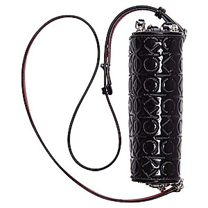 Calvin Klein Women's Marybelle Saffiano Double Zip Organizational Crossbody Bag, Black/Silver Patent Emboss, One Size