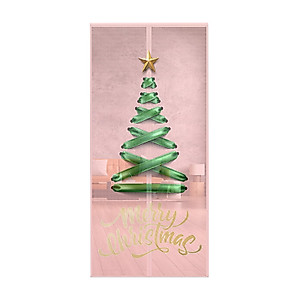 OComster Pink Christmas Tree Magnetic Screen Door, Green Xmas Tree Merry Christmas Hands Free Screen Mesh Size 38" x 83", Reinforce Heavy Duty Mesh Screen Doors for Patio/Front/Sliding Door