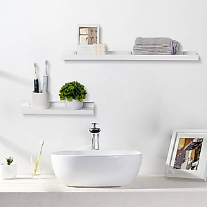 Gieanoo Picture Ledge Shelves, Floating Shelves for Wall,5.1" Deep Set of 2 16inch Solid Natural Wood Wall Shelves with Lip Bookshelves for Bedroom, Living Room, Nursery, Kitchen