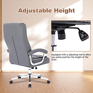 Hoxne Leather Executive Office Chair with Arms and Wheels, High Back Ergonomic Computer Desk ChairAdjustable Height Swivel Office Desk Chair, 350LBS Capacity (Gray)