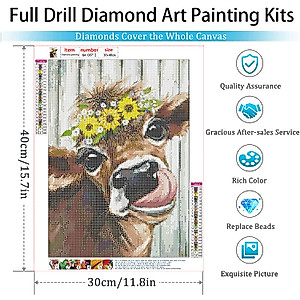 GemZono 4 Pack Diamond Painting Kits for Adults DIY 5D Diamond Art Paint with Round Diamonds Full Drill Cow Gem Art Painting Kit for Home Wall Decor Gifts(12x16inch/30×40cm)