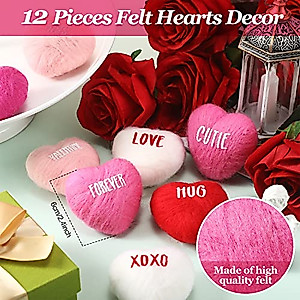 12 Pieces Valentines Tiered Tray Decor Heart Felt Wool Felt Hearts Balls Pom Pom Balls for Valentine's Day Wedding Party Anniversary Honeymoon Decoration