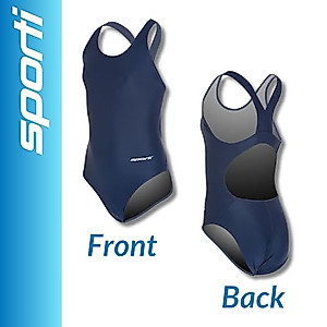 Sporti Solid Wide Strap One Piece Swimsuit Youth (22-28) - Navy - 26Y