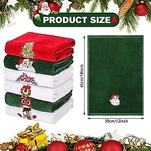 Set of 6 Mix 12 x 18 Inches Christmas Bath Towels Embroidery Hand Towels Christmas Towels Bathroom Dish Towels Soft Kitchen Wash Cloths Towels for Bathroom Kitchen Towels Gift
