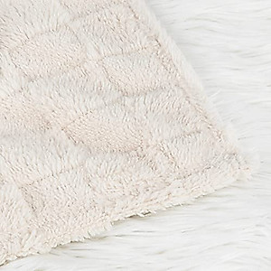 HOMRITAR 3D Gingham Fleece Baby Blanket for Girls Boys Chessboard Grid Warmer Comfort Reversible Shaggy Cozy Decor for Home Bed Blanket for Toddlers 30 x 40 Inches Cream