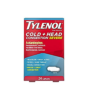 Tylenol Cold + Head Congestion Severe Medicine Caplets for Fever, Pain & Congestion Relief, 24 ct.