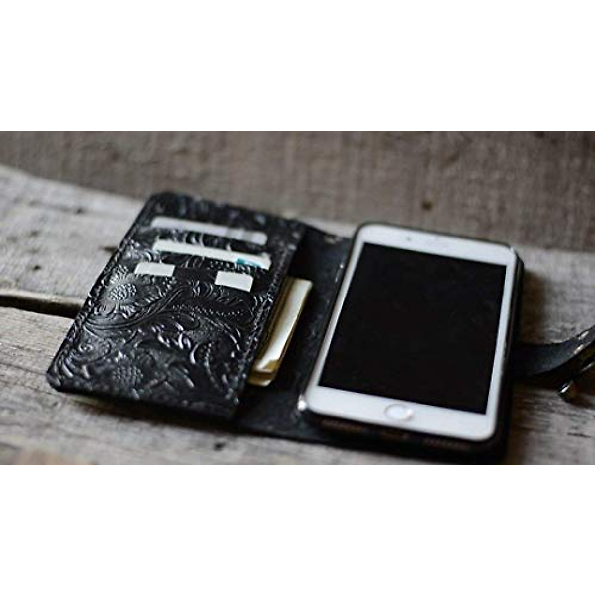 Handmade Genuine Leather Wallet Case For Iphone 14 Pro Max 13 mini Case Leather Case For Iphone 14 plus 14 pro 13 12 11 With Wristlet BLACK Pattern