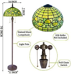 ZJART Tiffany Floor Lamp Green Stained Glass Apple Style Reading Lamp W16H70 Inch Tall Antique Standing Pole Light Bronze Finsh, Bright Lighting Decor Home Corner Living Room Bedroom Office