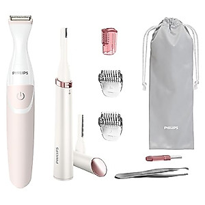 Philips Beauty Women's Bikini Trimmer and Precision Trimmer Special Edition Bundle, BRT387/90,Pink and White