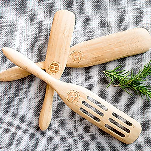 Crate Collective The Original 4-Piece Bamboo Spurtle Set - Wooden Cooking Spoon Utensils for Stirring, Serving, Mixing, Whisking, Whipping, Flipping Food - Non-Scratching, Eco-Conscious Kitchen Tools