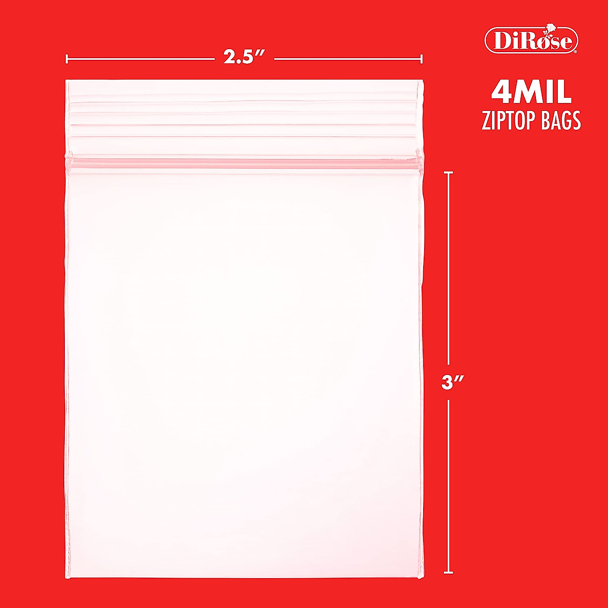 Dirose Reclosable Poly Zip Top Bags – 2.5" x 3" (100 Count), 4 Mil - Plastic Zip&lock Bags – Resealable Plastic Bags with Zipper - Clear Baggies for Jewelry, Pills, Candy