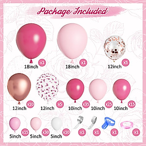 156Pcs Pink Balloon Garland Arch Kit, Hot Pink Metallic Rose Gold Chrome Confetti Balloons for Wedding Women Birthday Princess Theme Bridal Baby Shower Mother's Valentine's Day Party Decorations