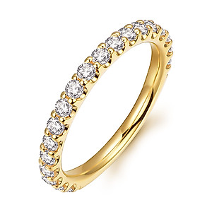 HAFEEZ CENTER 14K Gold Moissanite Wedding Band for Women 14K Solid Gold Rings for Women 2.5mm Eternity Moissanite Wedding Band (Yellow-Gold, 8)