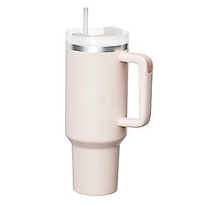 40oz Insulated Tumbler, Reusable Vacuum Quencher Tumbler with Straw, Leak Resistant Lid, Insulated Cup, Maintains Cold, Heat, and Ice for Hours (Rose Quartz)