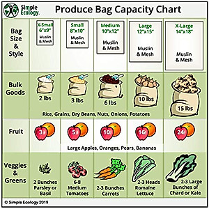 Simple Ecology Reusable Grocery Produce Shopping and Storage Bags, Organic Cotton Muslin, Set of 6 (2 ea. of L, M, S)
