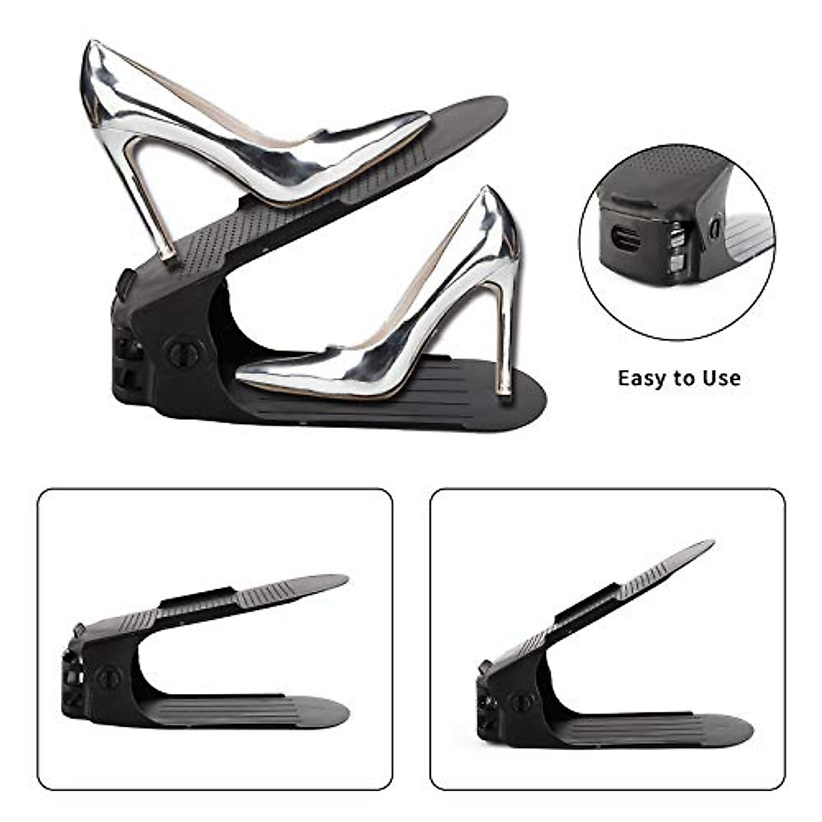 HOMOKUS Shoe Slots Organizer for Closet Organization, 20 Pack Adjustable Shoe Stacker Space Saver,Double Layer Shoe Rack Organizer Holder with 4 Different Height (Black)