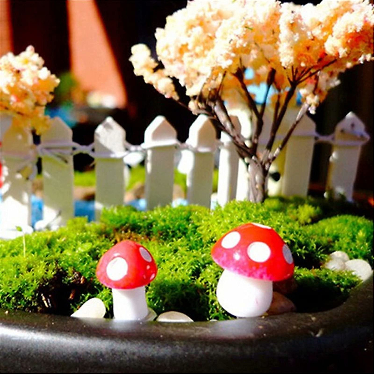 ASkinds 50Pcs/Set Mini Mushroom Decoration, Miniatures Artificial Succulent Plant Pot Resin Craft Decoration for Home DIY Micro Landscape Decor(Red)