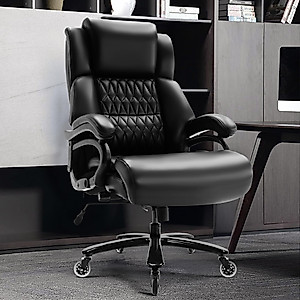 Big and Tall 400lbs Office Chair - Adjustable Lumbar Support Quiet Rubber Wheels Heavy Duty Metal Base, High Back Large Executive Computer Desk, Thick Padded Ergonomic Design for Back Pain (Black)
