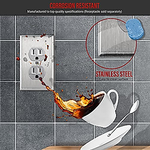 ENERLITES Duplex Receptacle Metal Wall Plate, Stainless Steel Switch Outlet Cover, Size 1-Gang 4.50" x 2.76", 7721-10PCS, 430, UL Listed, Silver (10 Pack), 10 Count