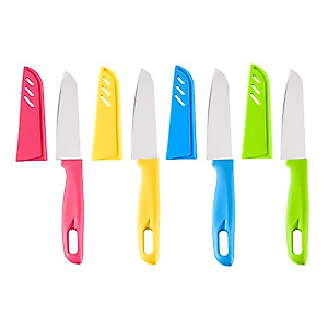 CHUYIREN Paring Knife, 4 Pcs Paring Knife with Sheath, 4" Vegetable and Fruit Knife, Stainless Steel Small Kitchen Knife for Cooking, Peeling, Slicing, Picnics,&Travel, Pink/Green/Yellow/Blue