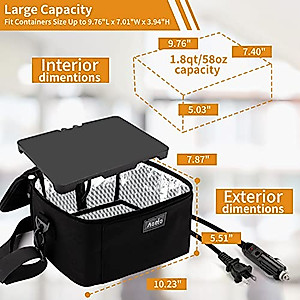 Aotto Portable Oven, 12V 24V 110V 3-in-1 Food Warmer and Heater, Mini Personal Electric Heated Lunch Box Warming Tote for Cooking & Reheating Meals in Car, Truck, Travel, Office, Home (Black)