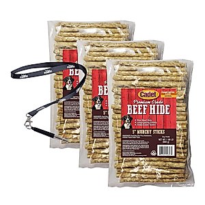 moofin Cadet Premium Grade Beef Hide 5" Munchy Sticks,1.98 Lb, Long-Lasting Dog Chews for Teeth Cleaning, 100-Count, Bundle with Pet Training Stainless Steel Clicker Whistle [Pack of 3]