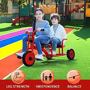 Kids Tricycle for Preschool Playground, Daycare Toddler Tandem Trike, Children Double Seat Bike with Passenger Seat, Outdoor Playground Equipment Tricycles