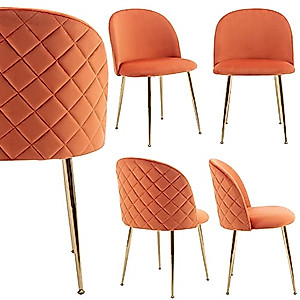 Wahson Set of 4 Velvet Dining Room Chairs, Velvet Fabric Upholstered Hostess Dining Chairs, Side Chairs, with Golden Chrome Legs, Orange