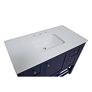 Lakeshore 42-inch Bathroom Vanity (Engineered White/Royal Blue): Includes Royal Blue Cabinet with Engineered White Countertop and White Ceramic Sink