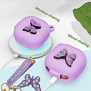 for Samsung Galaxy Buds2 Pro Case/Galaxy Buds2 Case/Galaxy Buds Pro Case/Galaxy Buds Live Case Cute Butterfly Silicone Earbuds Protective Case Cover with Keychain for Women Girl (Purple)
