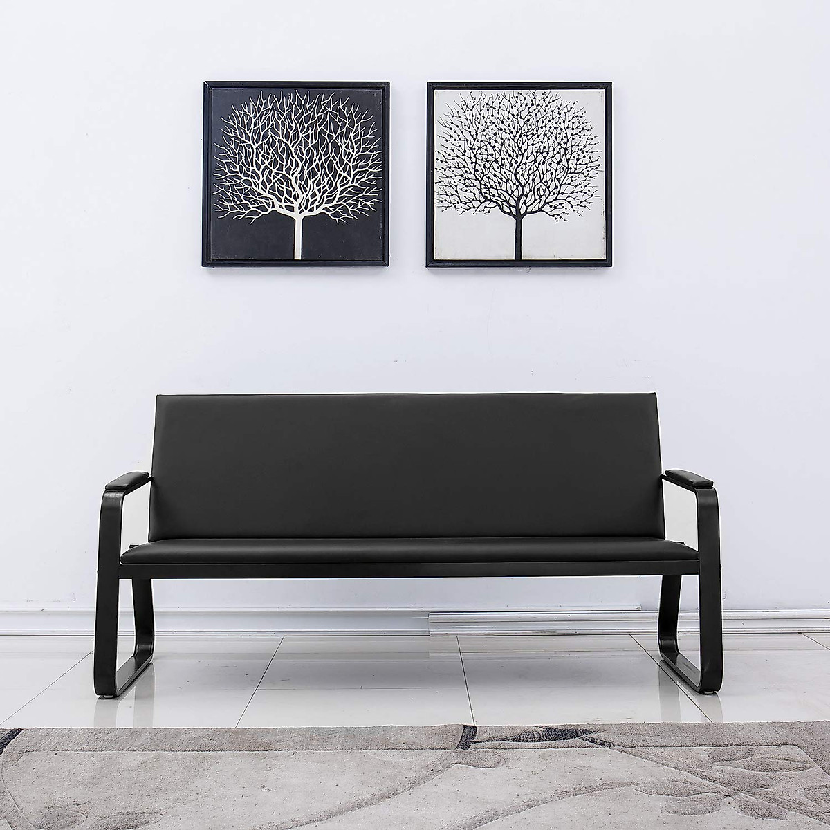 walnest 3PCS 5 Seats Office Reception Chair Set PU Leather Waiting Room Bench Visitor Guest Sofa Airport Clinic 2x1-seat and 1x3-seat