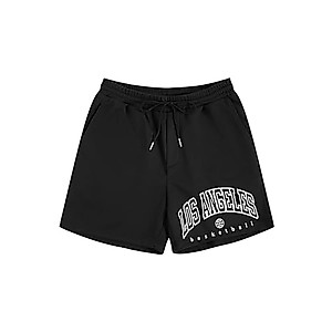 GORGLITTER Men's Graphic Cool Shorts Drippy Workout Designer Shorts Streetwear with Pockets Los Angeles Print Black Large