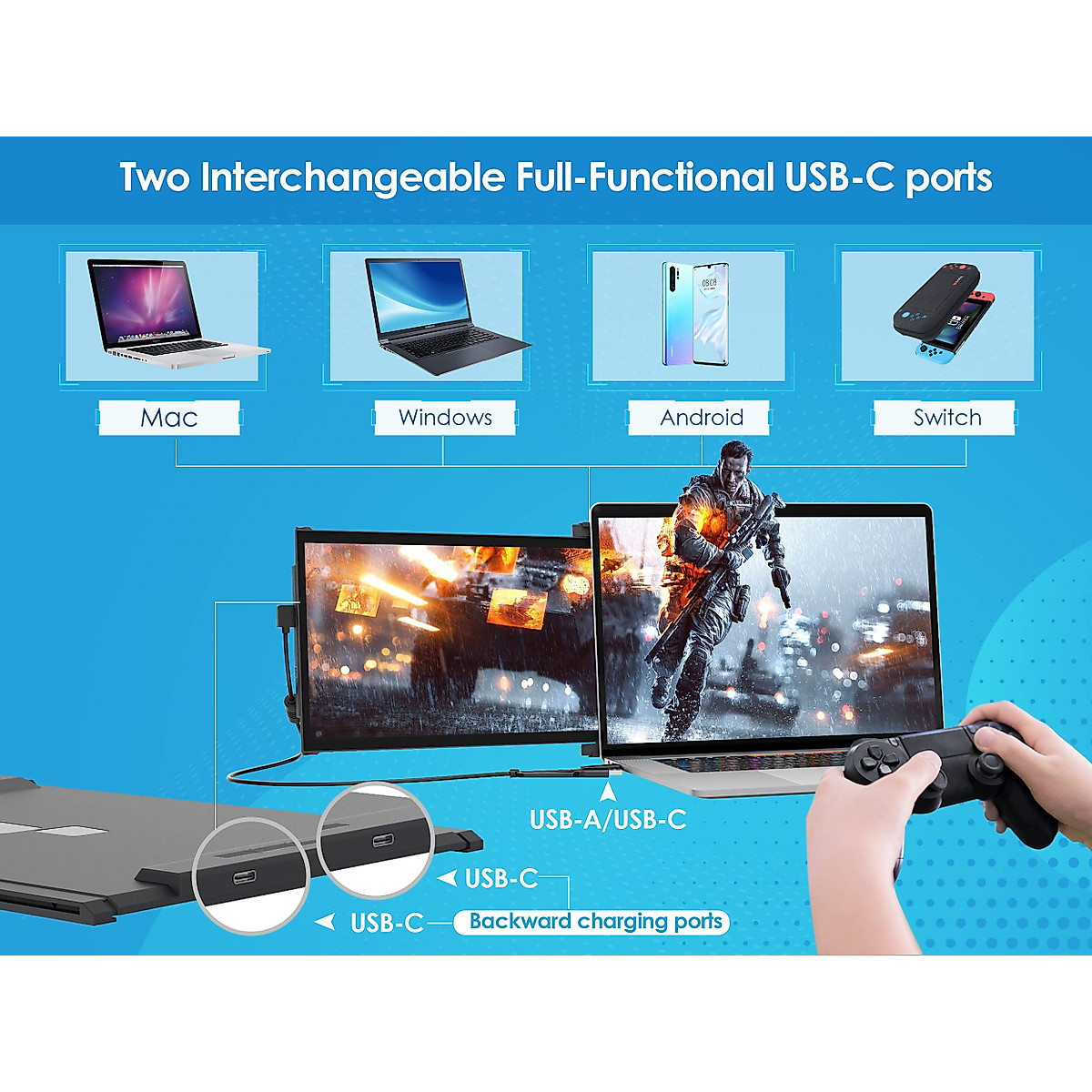New Mobile Pixels Duex Plus Portable Monitor, 13.3" Full HD 1080P IPS Dual Laptop Monitor, USB C/USB A Plug and Play Portable Display,Windows,Mac,Android,Switch Compatible