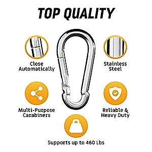 Carabiner Clip 5 Pack - Multipurpose Heavy Duty Carabiner - Snap Hooks - Carabiner Heavy Duty - Small Carabiner Clip - Large Carabiner Clip - Clips for Keys - Carribeaner Hook (3.2 Inch)