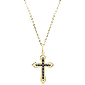 Dazzlingrock Collection 0.10 Carat (ctw) Round Black Diamond Religious (Unisex) Cross Pendant Necklace with 18 inch Gold Chain in 18K Yellow Gold